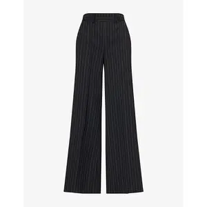 ME+EM Pinstriped Wide-leg Wool-blend Trousers - Black