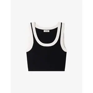 Sandro Scoop Neck Cropped Knitted Top - Black