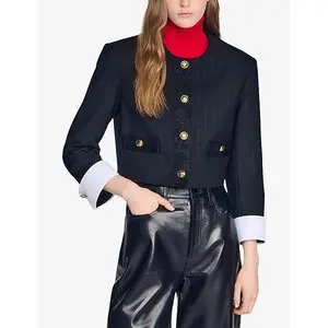 Sandro Cropped Stripe Wool Jacket