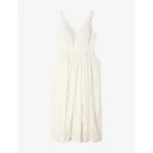 Sandro Floral V-neck Sleeveless Midi Dress - Ecru