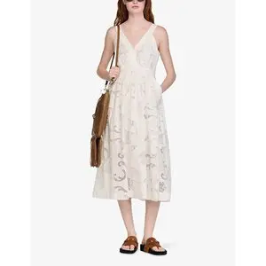 Sandro Floral V-neck Sleeveless Midi Dress