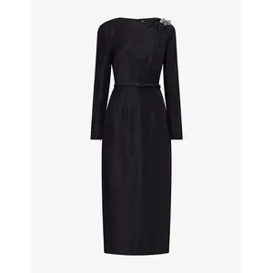 Roland Mouret Crystal Brooch Midi Dress - Black