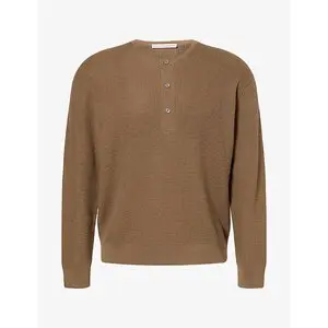Studio Nicholson Sn Knitwear Henley Extra Fine Merino And Cashmere Jumper - Bark