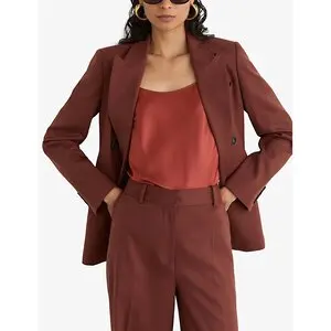 REISS Solene Wide-leg Wool-blend Trousers - Brick Red