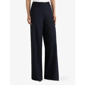 REISS Solene Wide-leg Wool-blend Trousers - Navy