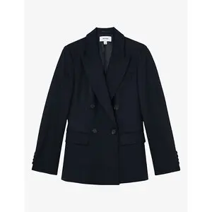 REISS Solene Double-breasted Wool-blend Blazer - Navy