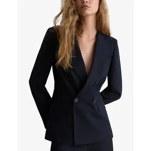 REISS Solene Double-breasted Wool-blend Blazer - Navy
