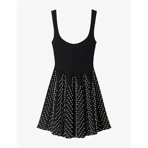Sandro Beaded Contrast-skirt Knitted Mini Dress - Black