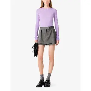 Maje Tailored Rhinestone-embellished Stretch-woven Skort