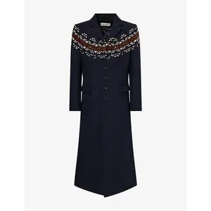 Dries Van Noten Embroidered Wool-blend Coat - Navy