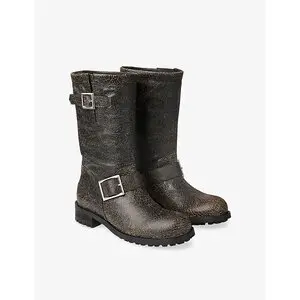 JIMMY CHOO Biker Cracked Leather Knee-high Boots