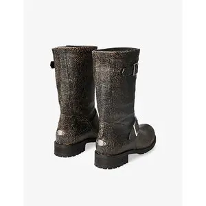 JIMMY CHOO Biker Cracked Leather Knee-high Boots