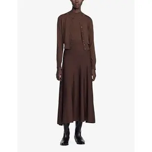 Sandro Flared Sheer-effect Woven Maxi Skirt