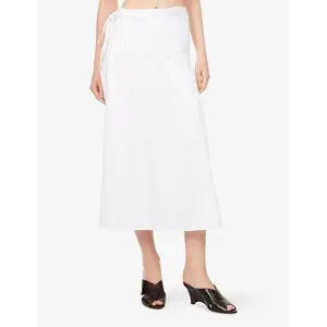 Vince A-line Cotton Midi Skirt With Self-tie Scarf