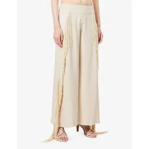 REBIRTH Beaded Fringe Woven Trousers