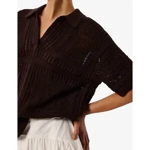 Whistles Short-sleeved Crochet Polo Shirt - Brown