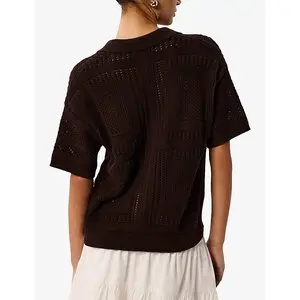 Whistles Short-sleeved Crochet Polo Shirt - Brown
