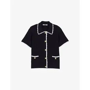 Maje Crochet-trim Knitted Cardigan - Navy