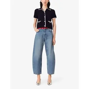 Maje Crochet-trim Knitted Cardigan - Navy