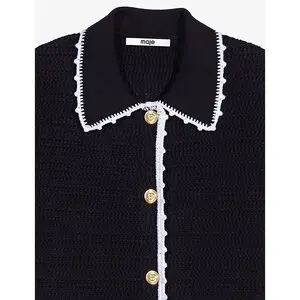Maje Crochet-trim Knitted Cardigan - Navy