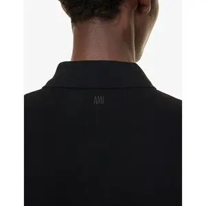 AMI Paris Logo-embroidered Cotton Polo T-shirt - Noir