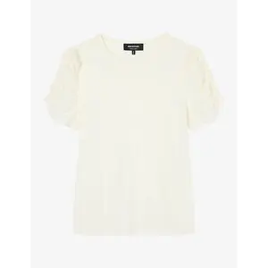 Whistles Round-neck Gathered-sleeve Cotton T-shirt - Cream