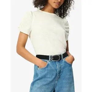 Whistles Round-neck Gathered-sleeve Cotton T-shirt - Cream