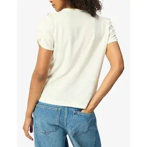 Whistles Round-neck Gathered-sleeve Cotton T-shirt - Cream