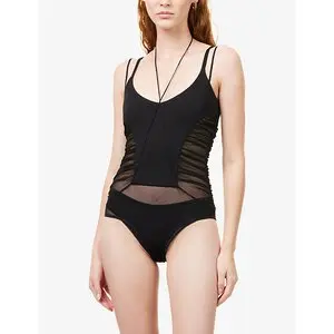 NENSI DOJAKA Sheer-panel Sleeveless Stretch-woven Bodysuit