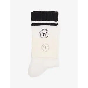 SPORTY & RICH Embroidered Cotton-blend Crew Socks - White/black