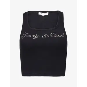 SPORTY & RICH Crystal Logo Cropped Tank Top - Black