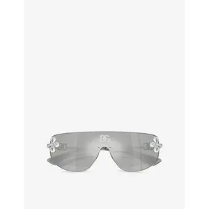 Dolce & Gabbana Shield-frame Metal Embellished Sunglasses - Silver