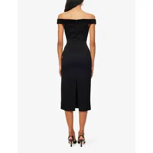 David Koma Off-shoulder Satin Midi Dress With Velvet Trim