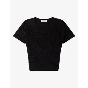 Sandro Heart Cropped Stretch-jersey T-shirt - Black