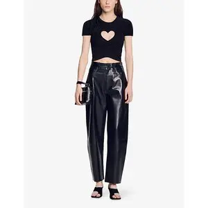 Sandro Heart Cropped Stretch-jersey T-shirt