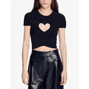 Sandro Heart Cropped Stretch-jersey T-shirt