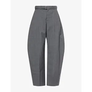 Sacai Curved-leg High-rise Wool Suit Trousers - Gray