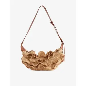 Zimmermann Goldentime Ruffle Raffia Shoulder Bag - Natural