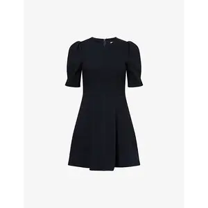 ME+EM Puff Sleeve Fit And Flare Mini Dress - Navy