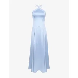 House Of Cb Satin Halterneck Maxi Dress - Blue