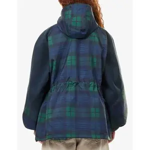DAMSON MADDER Checked Raincoat With Drawstring Hood And Logo Embroidery