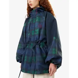 DAMSON MADDER Checked Raincoat With Drawstring Hood And Logo Embroidery