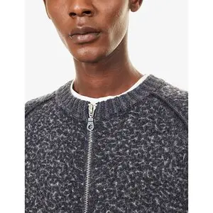CRAIG GREEN Zipped Merino Wool And Cotton-blend Jumper - Navy/ Grey