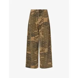 JADED LONDON Embellished Camouflage Wide-leg Cotton Trousers