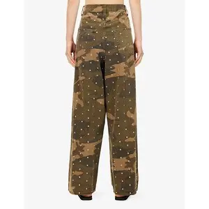 JADED LONDON Embellished Camouflage Wide-leg Cotton Trousers