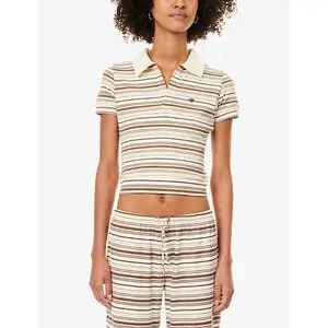 THE COUTURE CLUB Striped Ribbed Polo Top