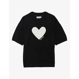 Zadig&Voltaire Short Sleeve Cashmere Jumper With Heart Motif - Black