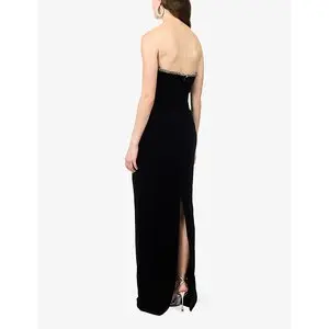 SELF-PORTRAIT Brooch-embellished Sweetheart-neck Velvet Maxi Dress