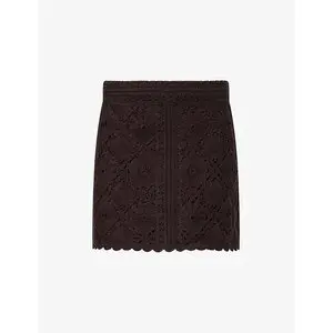 ME+EM Crochet-knit Cotton Mini Skirt - Cocoa Brown