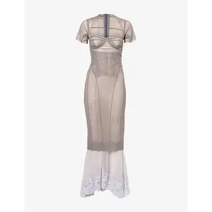 DILARA FINDIKOGLU Short Sleeve Sweetheart Neck Maxi Dress